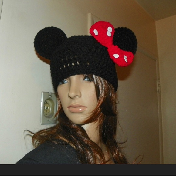 Handmade bySusie | Accessories | Minnie Mouse Hat With A Red Bow White ...